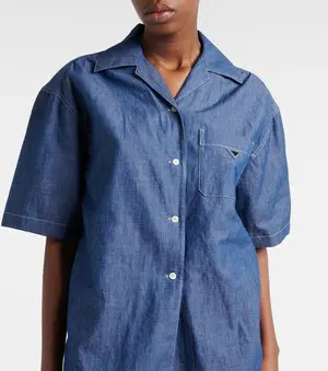 Prada Cotton And Linen Chambray Romper - Blue