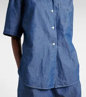 Prada Cotton And Linen Chambray Romper - Blue