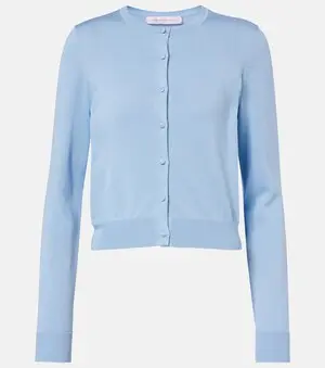 Carolina Herrera Cropped Silk And Cotton Cardigan - Blue