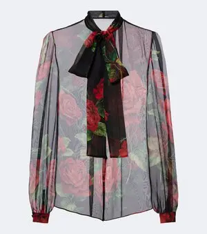 Dolce & Gabbana Floral Silk Chiffon Blouse - Black