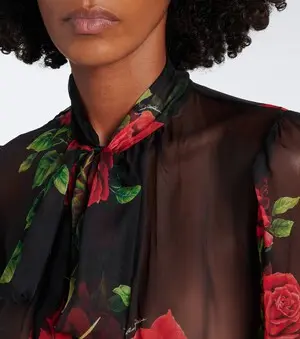 Dolce & Gabbana Floral Sheer Silk Chiffon Blouse