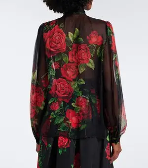Dolce & Gabbana Floral Sheer Silk Chiffon Blouse