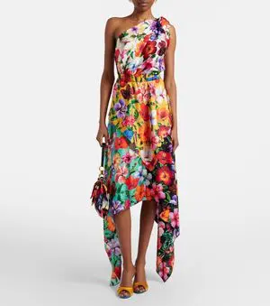 Dolce & Gabbana Floral One-shoulder Silk Midi Dress