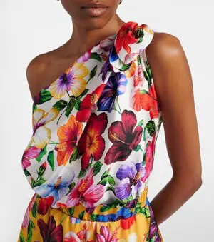 Dolce & Gabbana Floral One-shoulder Silk Midi Dress