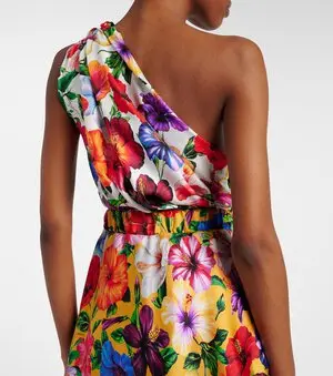 Dolce & Gabbana Floral One-shoulder Silk Midi Dress
