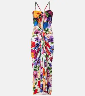 Dolce & Gabbana Floral Cutout Gathered Midi Dress - Multicoloured