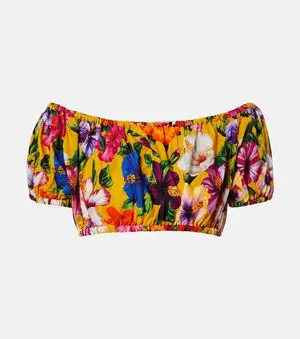 Dolce & Gabbana Off-shoulder Floral Cotton Crop Top - Multicoloured
