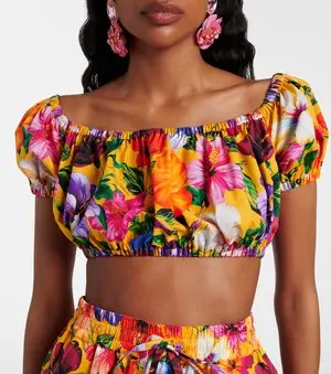 Dolce & Gabbana Off-shoulder Floral Cotton Crop Top - Multicoloured
