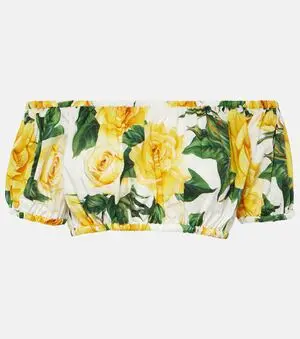 Dolce & Gabbana Off-the-shoulder Floral Cotton Crop Top - White