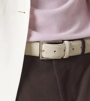 Canali Suede Leather Belt - White