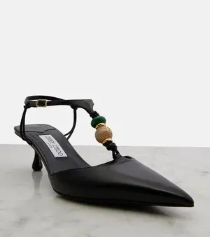 JIMMY CHOO Lauri Embellished Leather Slingback Pumps - Black