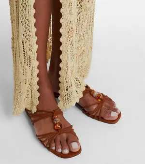 JIMMY CHOO Lova Beaded Suede Sandals - Brown