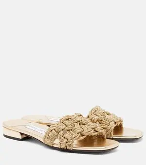 JIMMY CHOO Chara Woven Slides - Gold