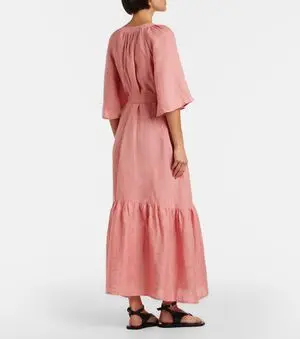 ERES Audacieuse Belted Linen Maxi Dress - Pink