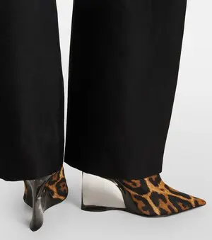 Alaïa Animal-print Twill Wedge Mules