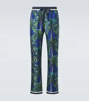 Dolce & Gabbana Printed Silk Twill Straight Leg Pants - Blue