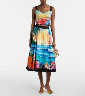 Dolce & Gabbana Pleated Printed Cotton Midi Skirt