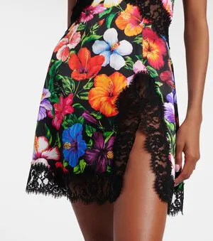 Dolce & Gabbana Floral Print Silk And Cotton-blend Mini Dress With Lace Trim