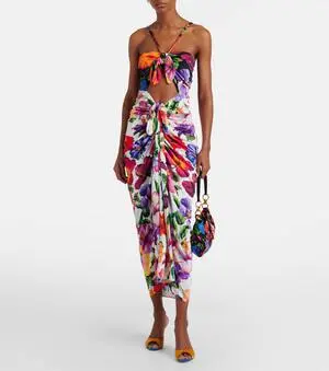 Dolce & Gabbana Floral Cutout Gathered Midi Dress