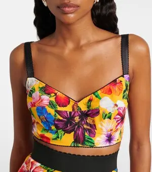 Dolce & Gabbana Floral Silk-blend Cropped Top - Multicoloured