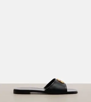 Gucci Double G Leather Slides - Black