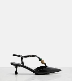 JIMMY CHOO Lauri Embellished Leather Slingback Pumps - Black