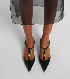 JIMMY CHOO Lauri Embellished Leather Slingback Pumps - Black