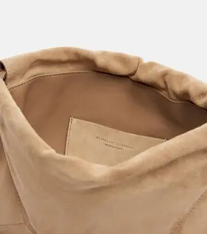 Brunello Cucinelli Small Suede Shoulder Bag - Beige