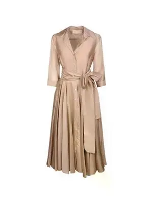 BLANCA VITA Allia Belted Dress In Beige Muslin - Neutrals