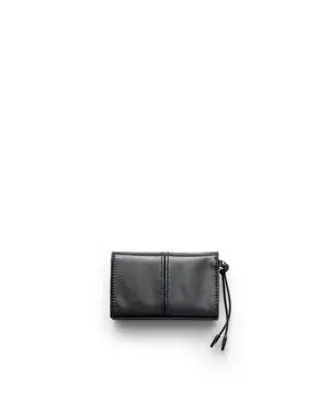 Prada Leather Card Holder With Flap - Black