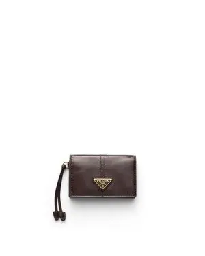 Prada Leather Card Holder With Flap - Brown