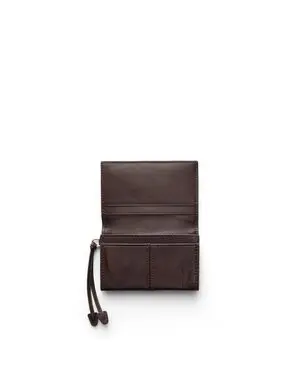 Prada Leather Card Holder With Flap - Brown