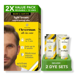 CLEVERMAN 2x Pack Reusable Beard & Hair Dye Kit - Light Brown