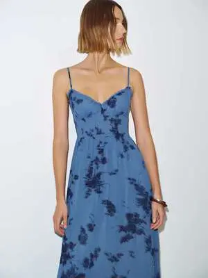 REFORMATION Sleeveless Sweetheart Neckline Dress - Blue