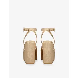 GIANVITO ROSSI Raffia Platform Wedge Sandals With Buckle