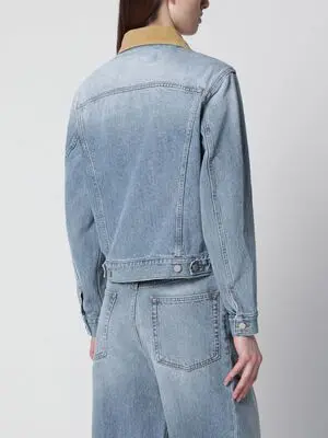 RÓHE Cropped Cotton Jacket With Velvet Collar - Denim
