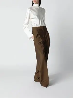 RÓHE High-waisted Wide-leg Trousers In Virgin Wool And Mohair - Brown