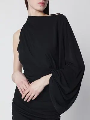 Andamane Asymmetrical Draped Mini Dress - Black