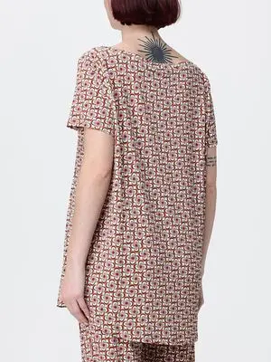 Malìparmi Floral Viscose Jersey Boat Neck Short Sleeve Top - Brown