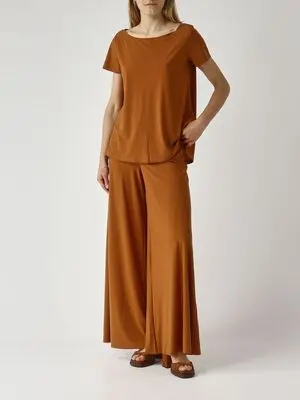 Malìparmi High-waisted Wide-leg Jersey Palazzo Trousers - Camel