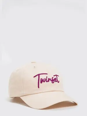 TWINSET Cotton Baseball Cap With Embroidered Logo - Beige