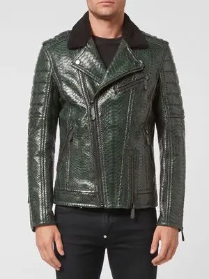 Philipp Plein Snake Leather Biker Jacket - Green