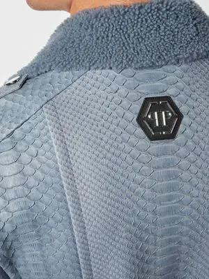 Philipp Plein Snake Leather Biker Jacket - Turquoise