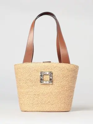 ROGER VIVIER Raffia Shoulder Bag With Jewel Buckle - Natural