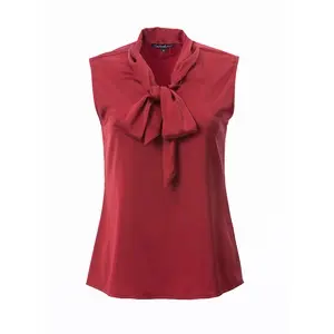 CARLOSLINES Sleeveless Bow Tie Neck Blouse