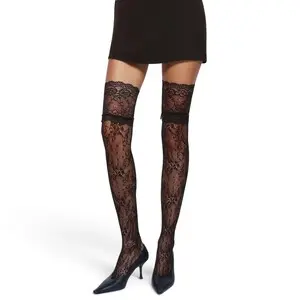 HIGH HEEL JUNGLE BY KATHRYN EISMAN Lace Thigh High Socks - Black