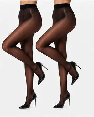 HIGH HEEL JUNGLE BY KATHRYN EISMAN 15 Denier Luminous Glazed Finish Tights 2 Pack - Black