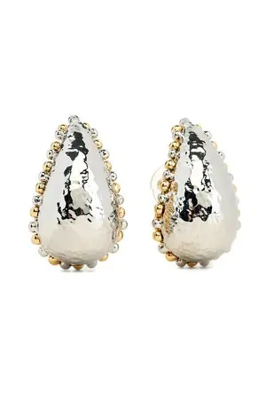 KENNETH JAY LANE Teardrop Beaded Huggie Earrings - Silver