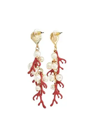 KENNETH JAY LANE Shell Top Pearl And Branches Drop Earrings