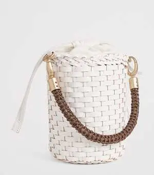 Eleventy Woven Leather Bucket Bag With Raffia Handle